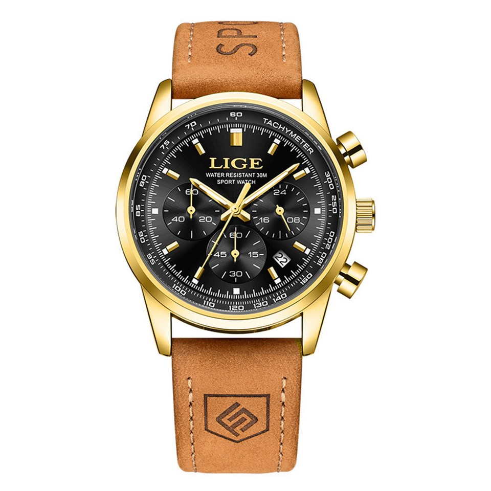 LIGE Men Watch Top Brand Luxury Military Leather Wristwatch Male Quartz ...