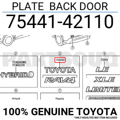 7544142110 Genuine Toyota PLATE BACK DOOR 75441-42110 | eBay
