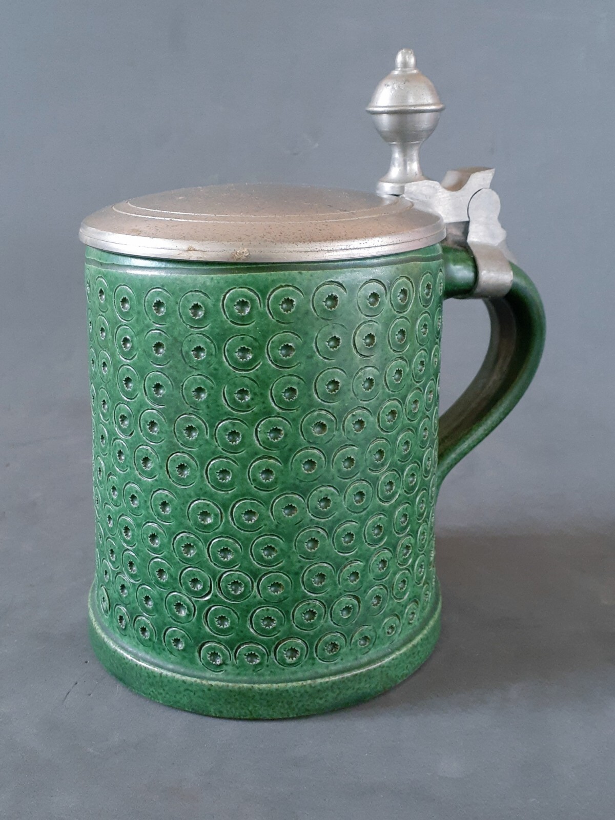 Wilhelm Kagel hand made stoneware green beer stein bierkrug 5.5 inches ...