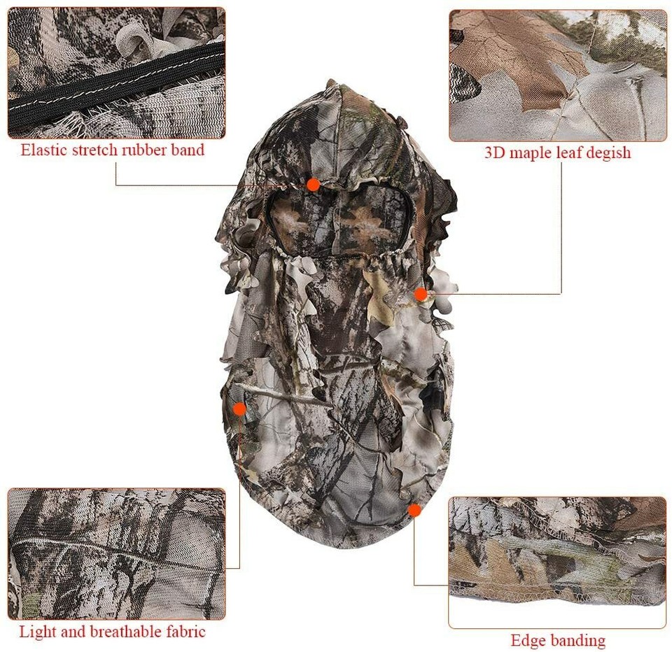 Ghillie Face Mask 3D Leafy Ghillie Camo Full Cover Headwear Hunting ...