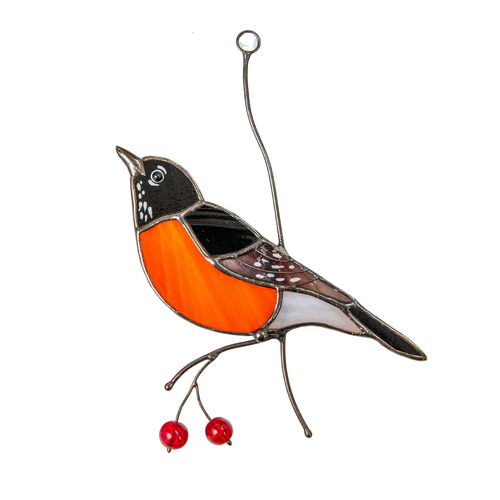 STAINED GLASS American Robin Window Hangings Stained Glass Bird ...