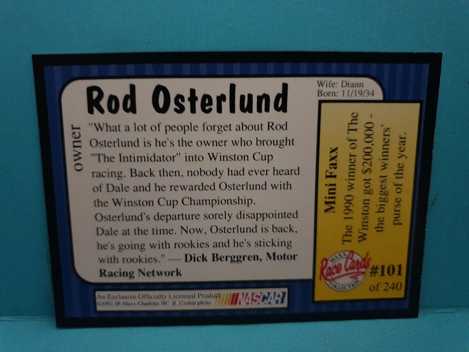 Rod Osterlund🏆1991 Maxx Race Cards #101 Trading Card🏆FREE POST | eBay