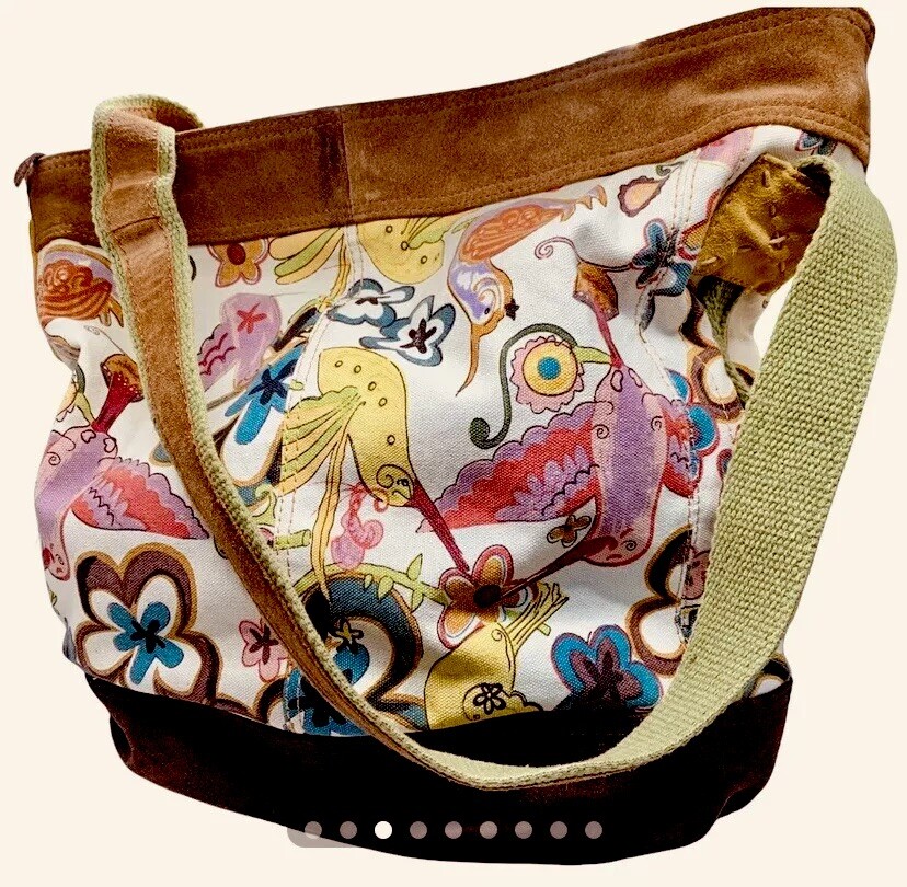 Lucky Brand Hummingbird Floral Canvas Suede XL Boho Crossbody Bag ...