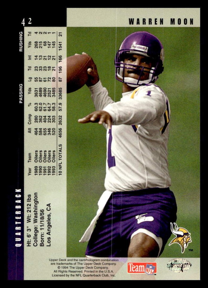 1994 Upper Deck #42 Warren Moon Minnesota Vikings | eBay