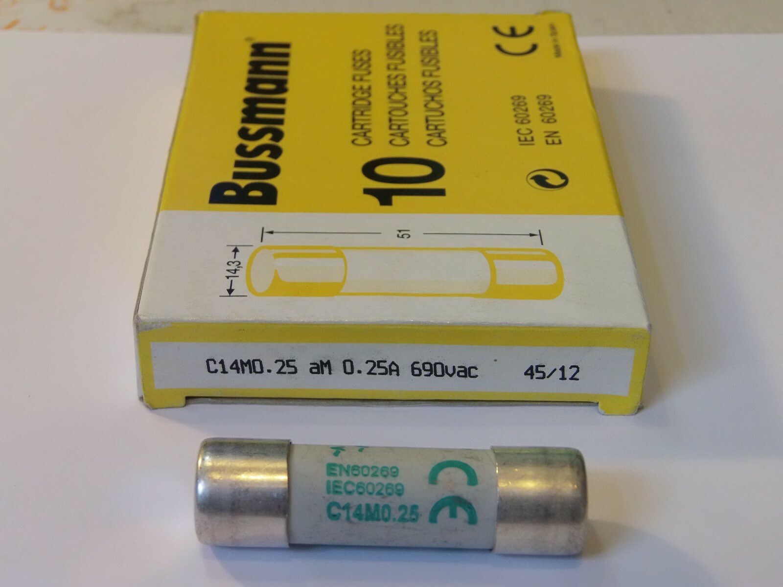 C14M0.25 aM 0.25A 690V BUSSMANN FUSE 0.25AMPS SIZE - 14.3mm x 51mm QTY ...