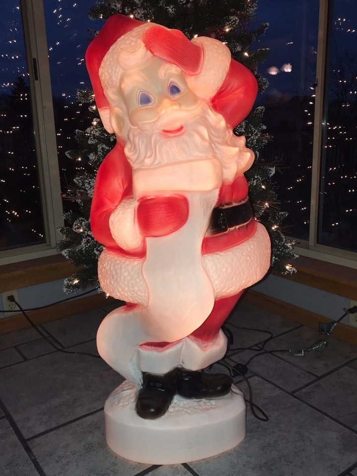 NEW Vtg 43" Union Christmas Santa With List Lighted Blow Mold Yard ...