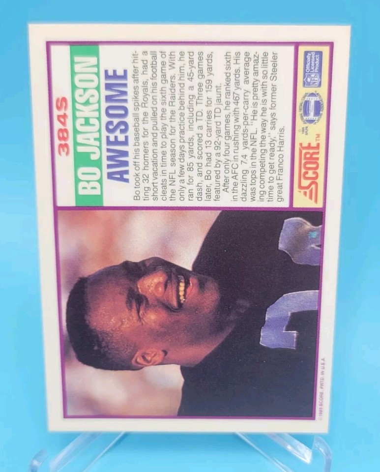 1989 Score Supplemental Bo Jackson #384S Raiders Bo Knows Card Royals ...