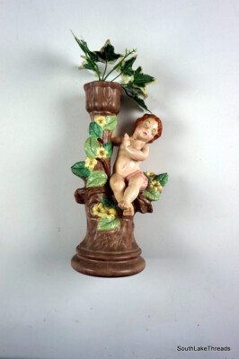 10" MCM Vintage Handmade Ceramic Cupid Fake Plant Decor | eBay