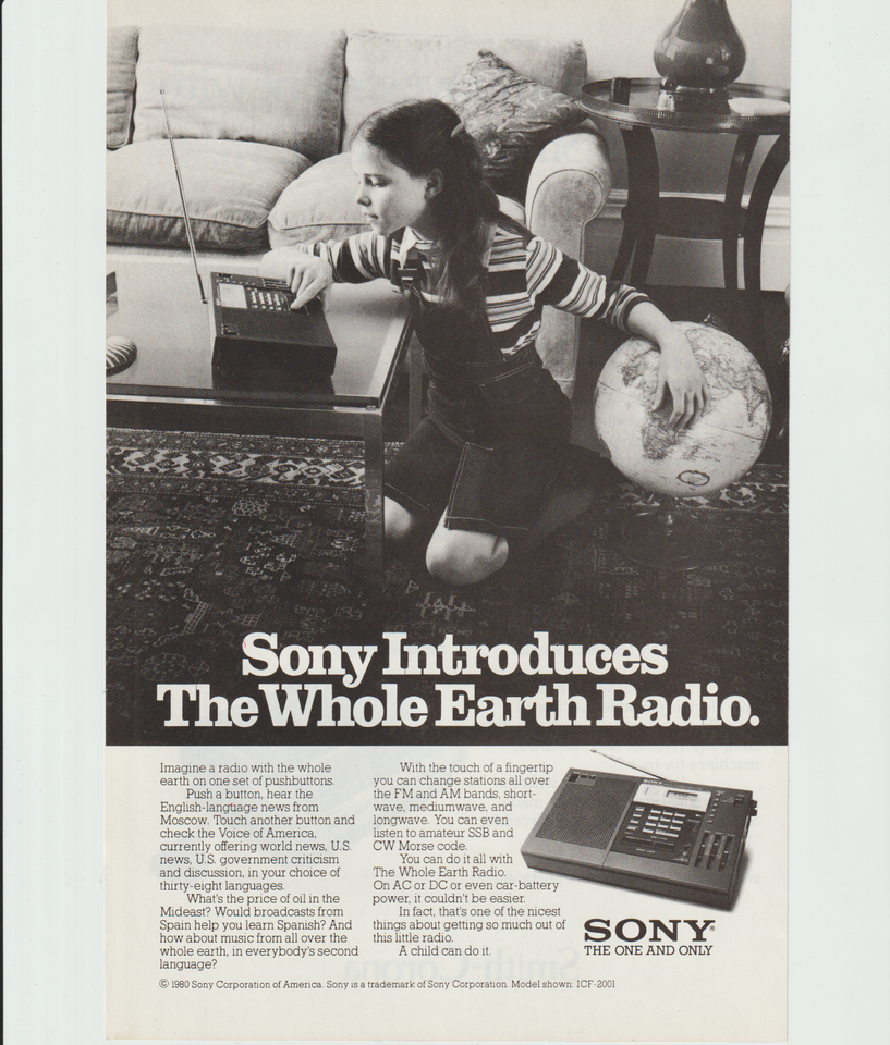 1980 Sony ICF-200 Whole Earth Radio Print Ad Advertisement The One And ...
