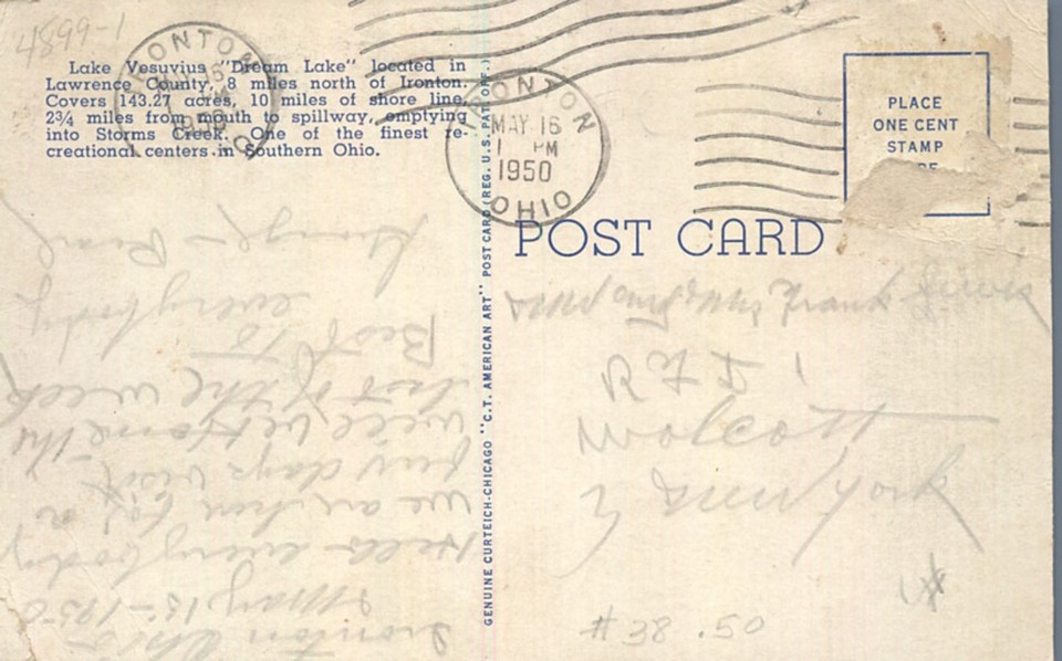 Aerial View Vesuvius Lake & Spillway Dream Lake Ironton Ohio 1950 ...