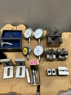 Vintage Lot Machinest Dial Lever Indicator Set Up & V Blocks Starrett ...