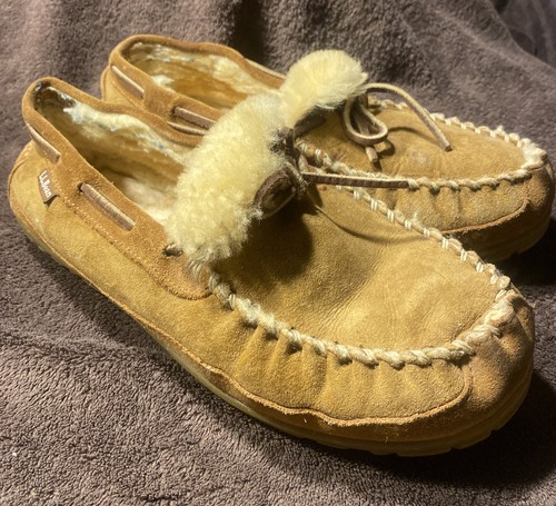 LL Bean Wicked Good Moccasins Slippers Brown Sheepskin Shearling Men’s ...