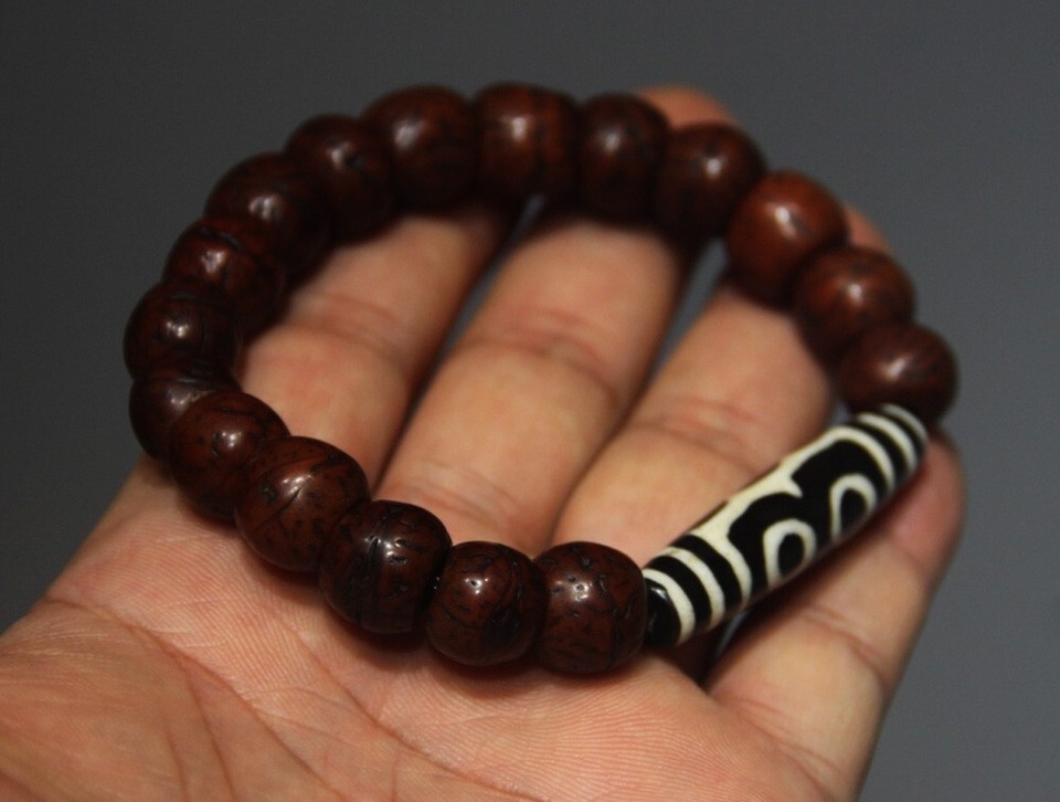Tibet Old Buddhist Phoenix Eye Bodhi Seed Mala 18th Cen Dzi Prayer Bead ...