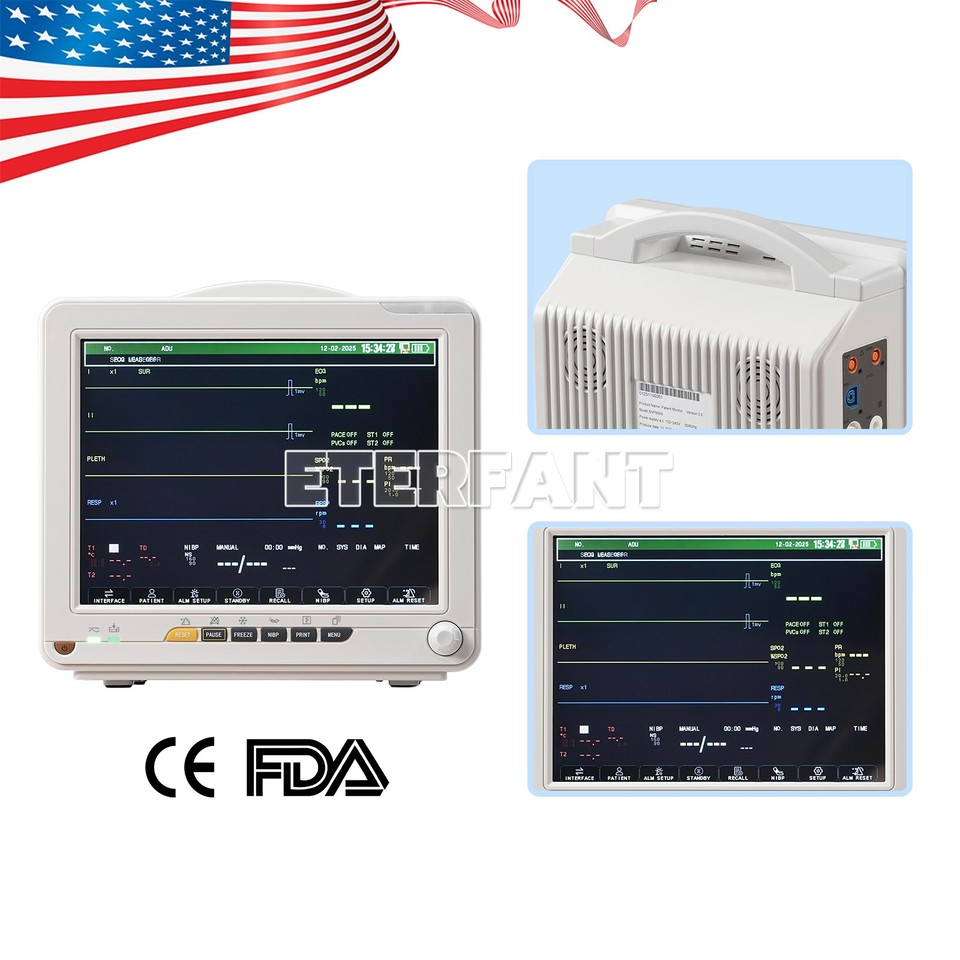 12" Patient Monitor ICU CCU Vital Sign F Hospital ECG NIBP RESP TEMP ...
