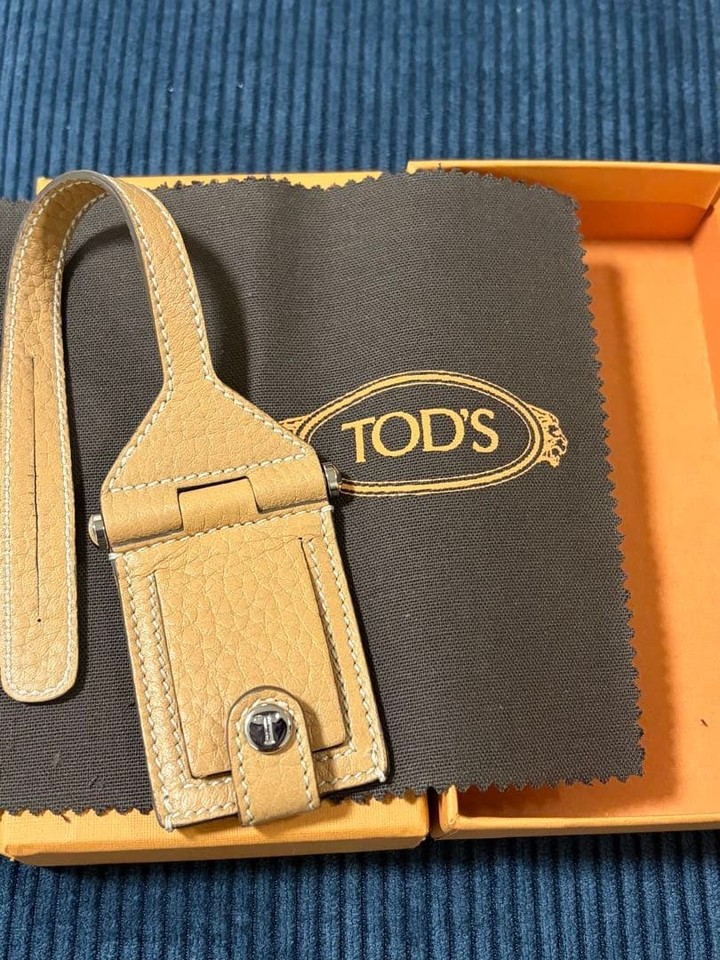 Tod's Beige Leather Luggage Tag with Logo Embossed Badge | eBay UK