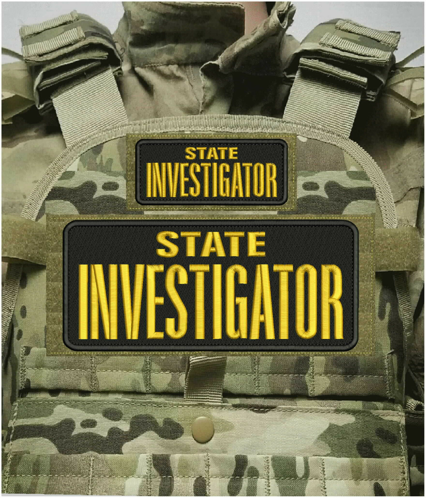 STATE INVESTIGATOR EMBROIDERY PATCH 4X10 AND 2X5 HOOK ON BACK BLK/GOLD ...