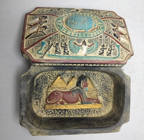 RARE ANCIENT EGYPTIAN ANTIQUES Scarab Jewelry Box Engraved Pyramids ...