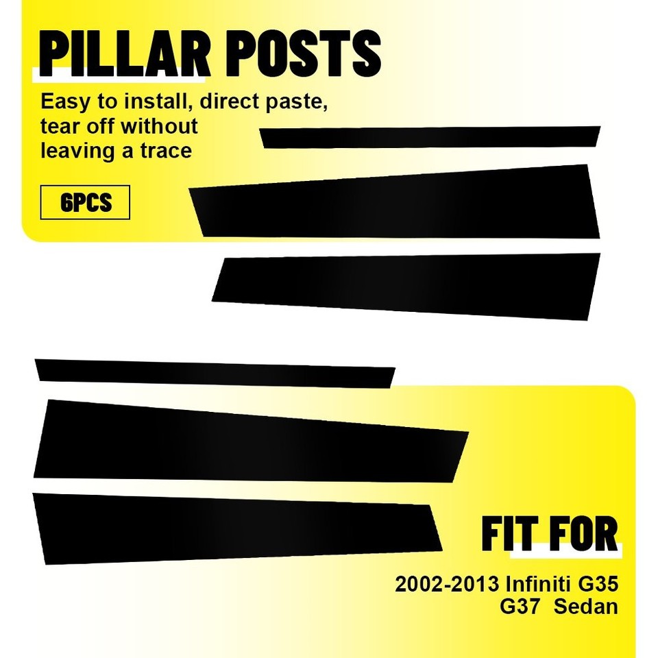 Decal Covers 6PCS Pillar Posts Black Fit For INFINITI G35 G37 2002-2013 ...