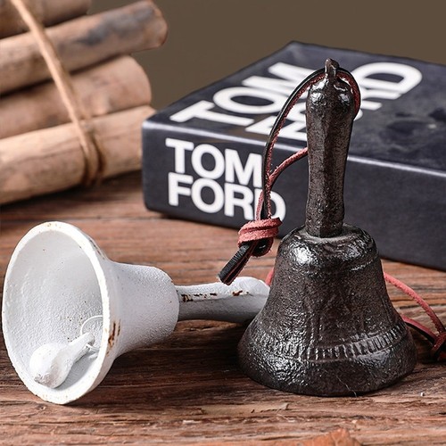 Rustic Antique Style Cast Iron Hand Bell with Red Rope Accent for Home ...
