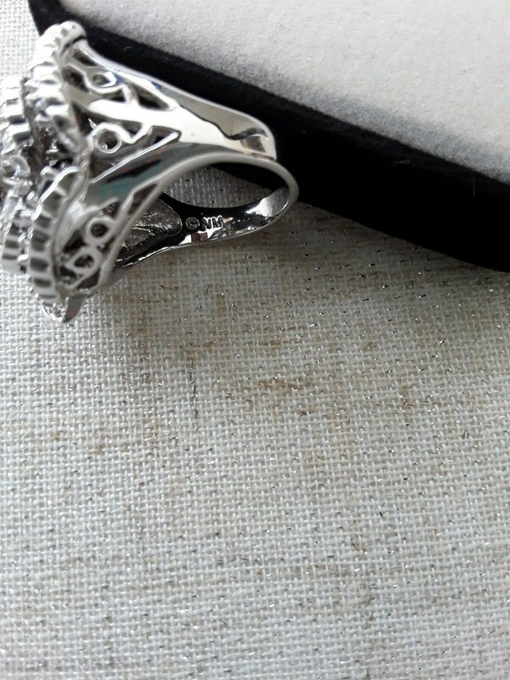 Nolan Miller Silvertone Black Onyx & Clear Austrian Crystals Flower ...