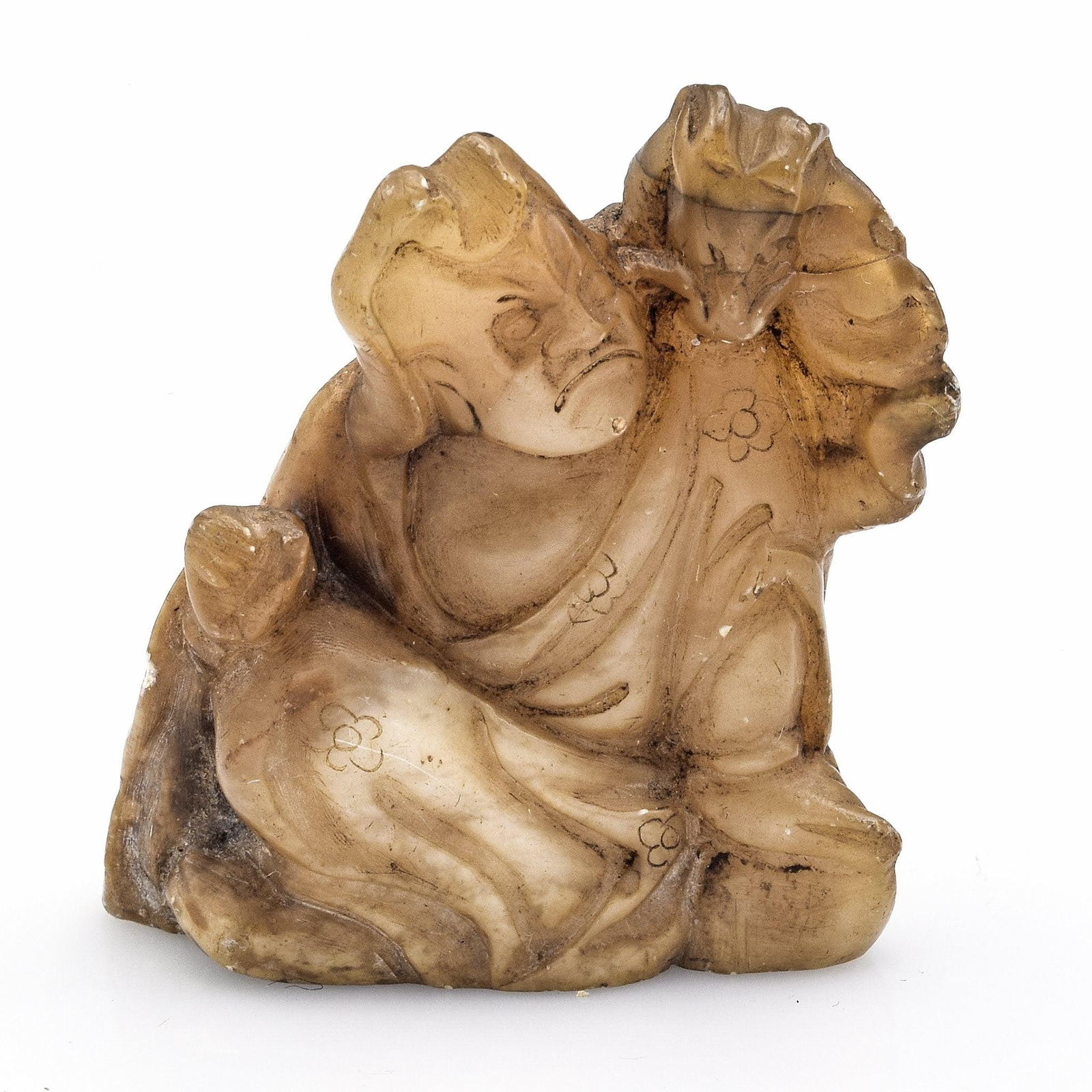 Antique Japanese Carved Jade Netsuke Figurine Pendant - Gem