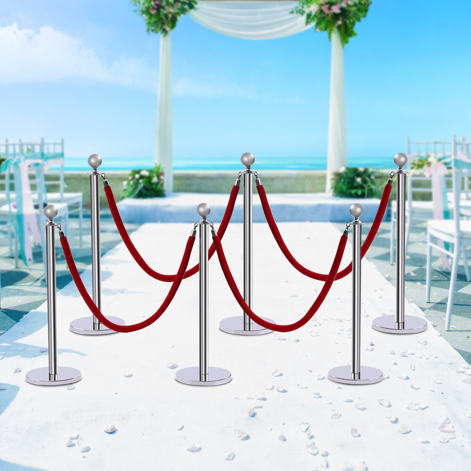 Golden 6Pcs Stanchion Posts with 4 Velvet Ropes Crowd Control Queue ...