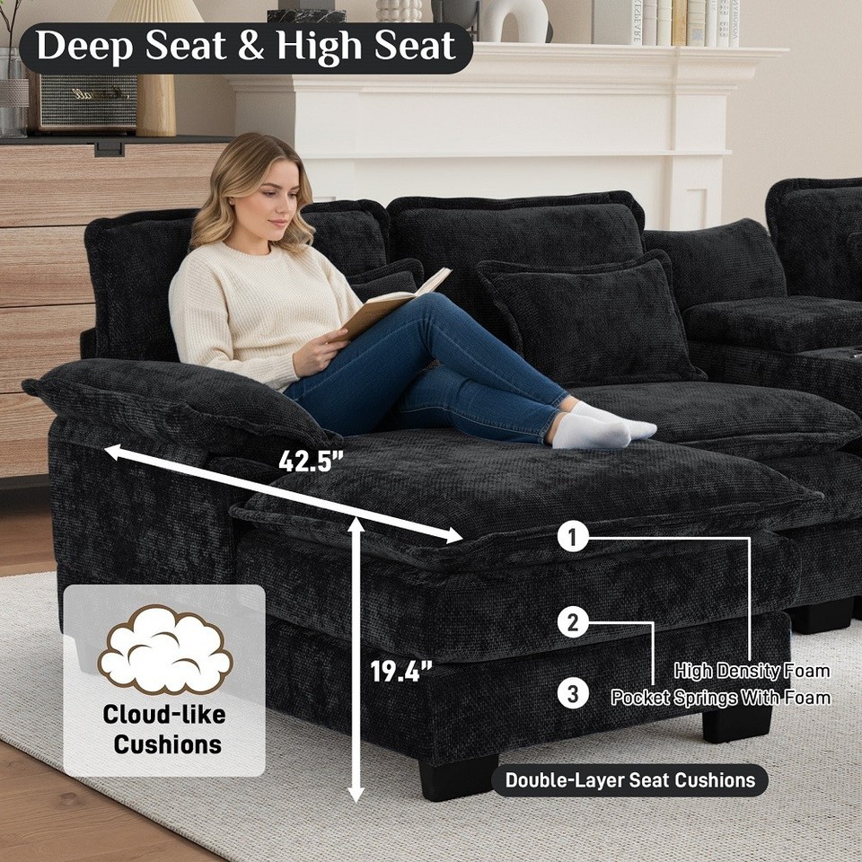 Modern 124" U-Shaped Oversized Sectional Sofa Couch w/Central Console ...