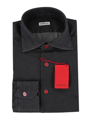 Camicia Slim In Cotone Grigio Carbone Kiton - (KT821253) | eBay