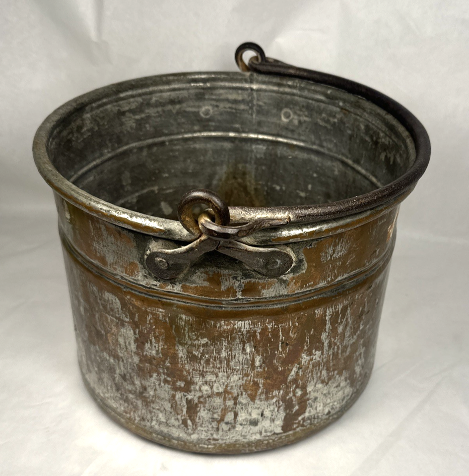 Antique Copper Bucket Pot With Iron Handle Primitive 9” X 11.5” | eBay