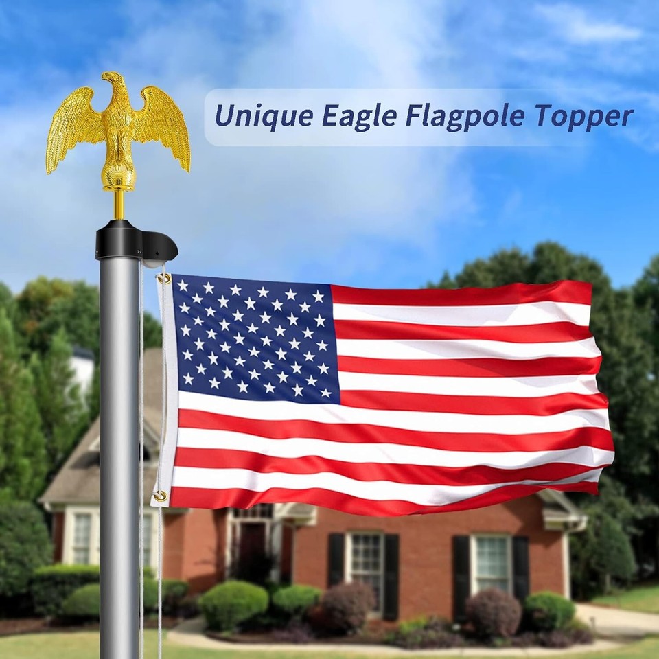 Flagpole Eagle Topper Gold Finial Ornament for 20/25/30Ft Telescopic ...