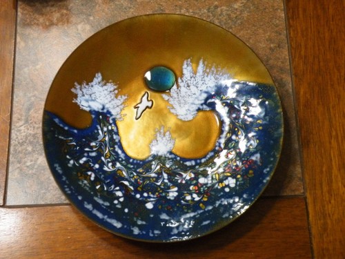 Signed Kevin Kareka Copper Enamel Plate Colorful Crashing Waves ...