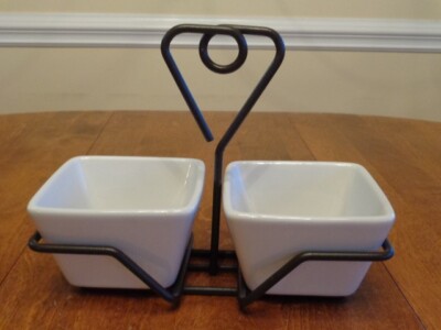 PAMPERED CHEF WHITE SERVING BOWLS IN WROUGHT IRON CADDY HOLDER | eBay
