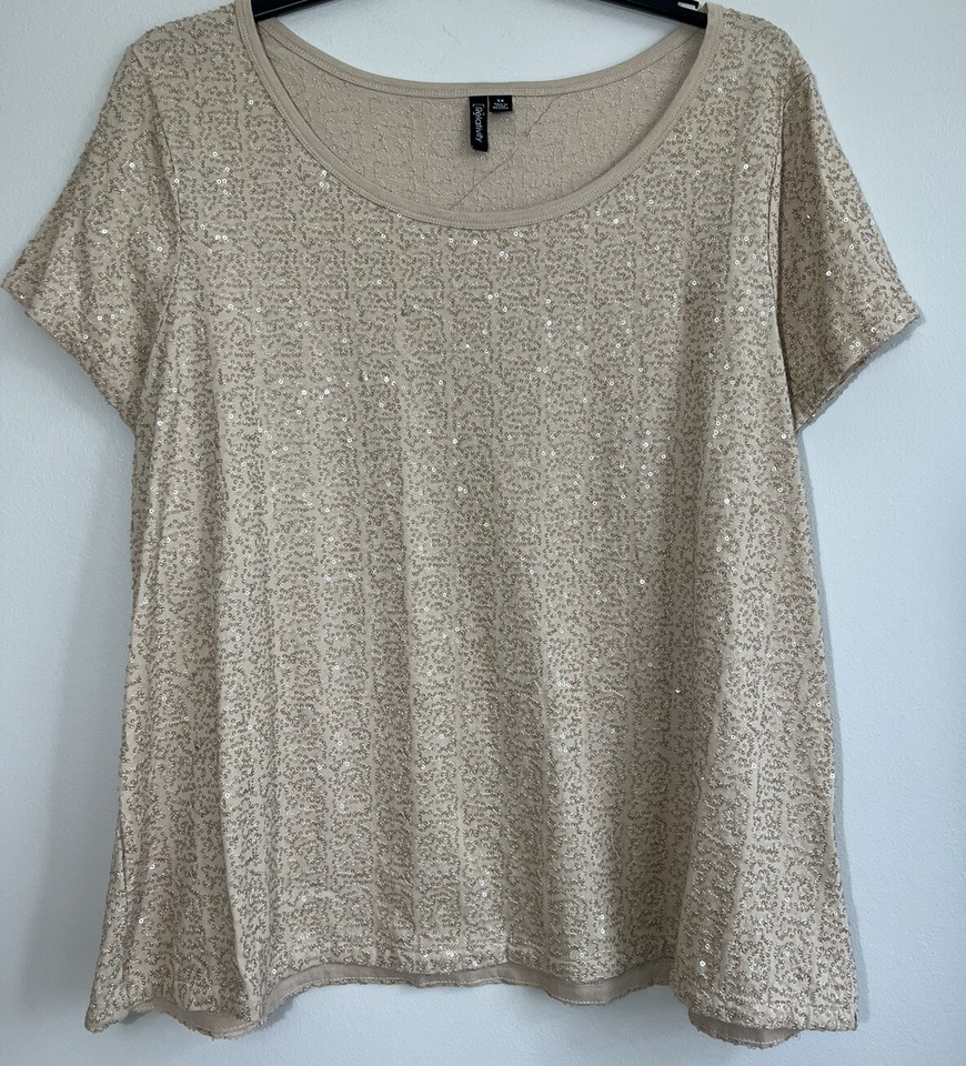 Relativity Womens Plus Size 3X Sequined Top Blouse Short Sleeves Cotton ...