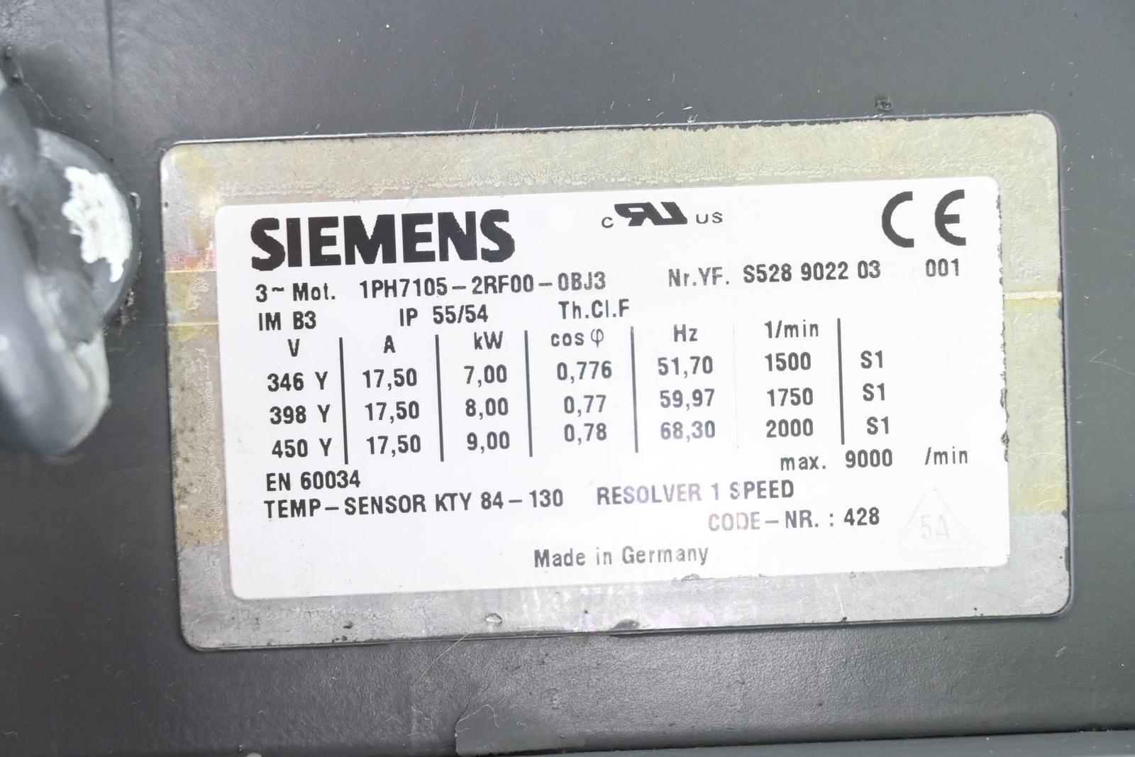 Siemens Kompakt-Asynchronmotor 1PH7105-2RF00-0BJ3 inkl.Ebm Lüfter ...