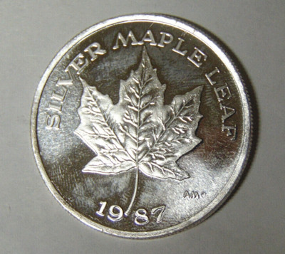 1987 AMC Made In USA Silver Maple Leaf 1 oz .999 Fine Silver Round ...