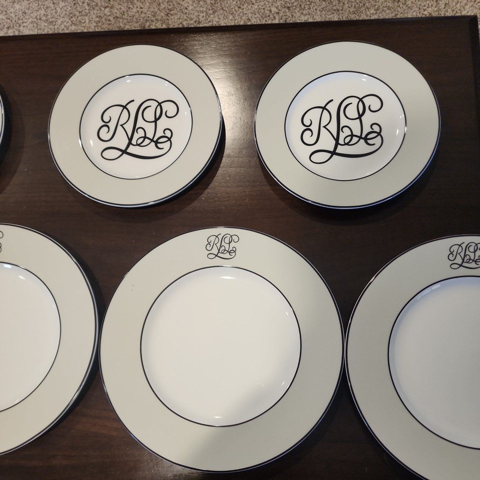 New RALPH LAUREN INTAGLIO MONOGRAM DINNER AND SALAD PLATE SET RARE. 9 ...