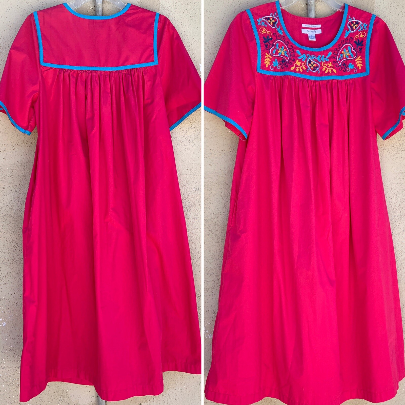Go Softly Patio Dress Embroidered Hot Pink Muumuu Sz … - Gem