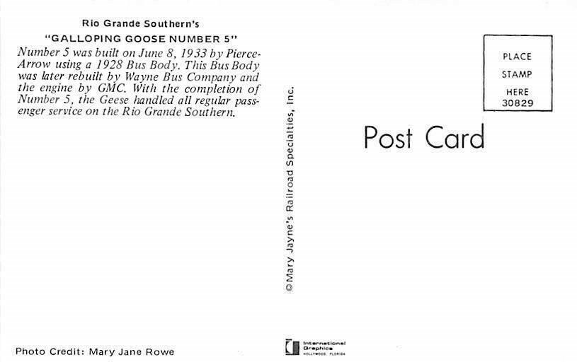 RAILROAD Rio Grande Southern's "Galloping Goose Number 5 Bus Body | eBay