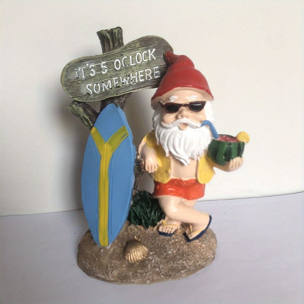 Handmade Beach Surf Gnome Statue Funny Garden Gnome Ornaments Outdoor ...