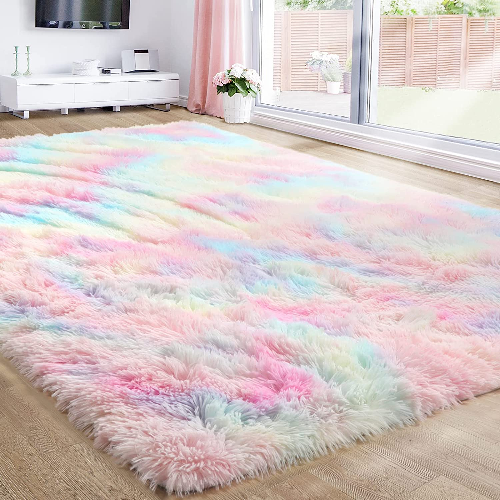 Hairy Rainbow Rugs Soft Furry Carpets Room Playroom Cute Room Decor ...