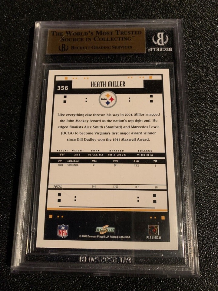 Graded 2005 Score Pittsburgh Steelers Heath Miller RC BGS 9.5 GEM-MT ...