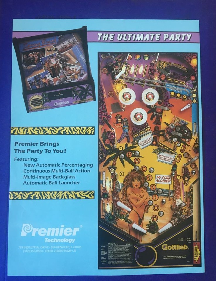 RARE VTG ARCADE PINBALL MACHINE FLYER - SPRING BREAK - GAME, GOTTLIEB ...