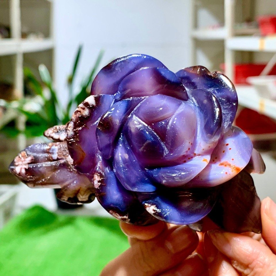 202G Natural Blue Cherry Blossom Agate Crystal flower Quartz specimen ...