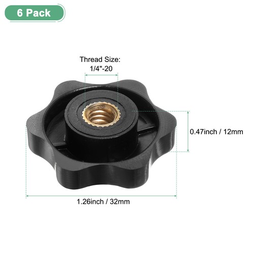 6Pcs 6 Star Knobs 1/4"-20 Female Thread Through Hole Brass Handles ...