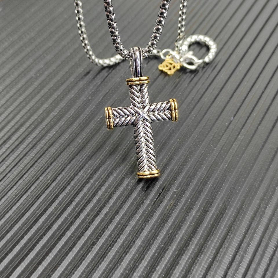 David Yurman Men's Gold & Silver Double-Button Chain Cross Pendant ...