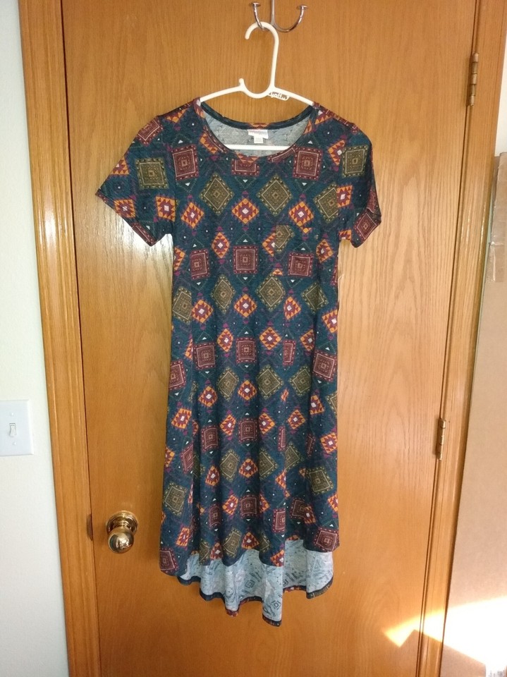New LuLaRoe Carly Aztec Navy Stretch A-Line Midi Dress Sz XXS NWT Hi ...