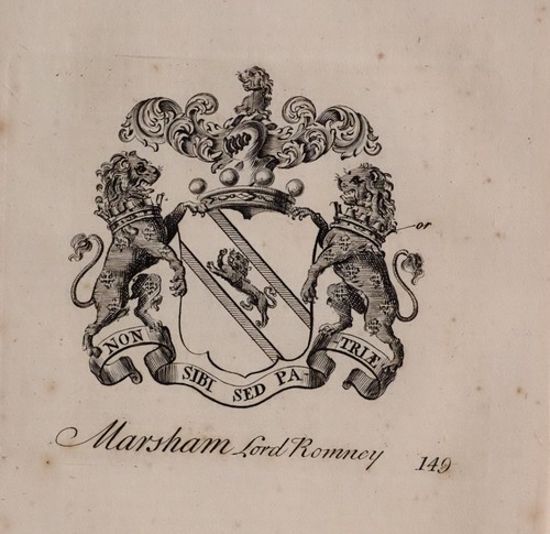 1779 ANTIQUE PRINT ~ MARSHAM ~ FAMILY CREST COAT OF ARMS LORD ROMNEY ...
