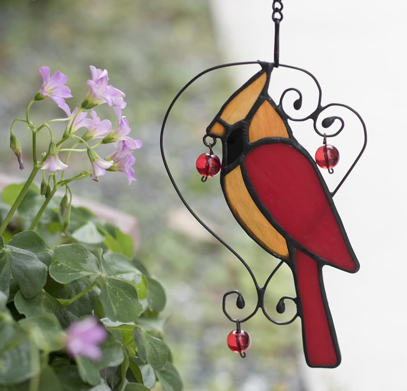 Red Cardinal Suncatcher Stained Glass Handmade Memorial Decor | eBay