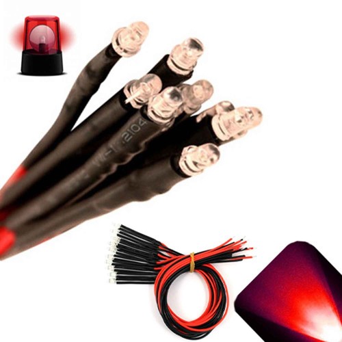 10 x LED Pre wired 12v 3mm Red Flashing Blinking Strobe LEDs 12 volt RC ...