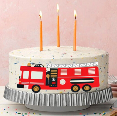 FIRE ENGINE Edible Wafer Paper Cake Topper FIREMAN FIRE FIGHTER VEHICLE ...